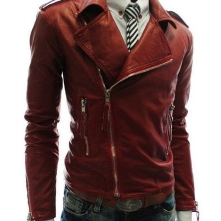 Men Slimfit Leather Jacket, Red Leather Jacket For Men, Leather Jacket ...